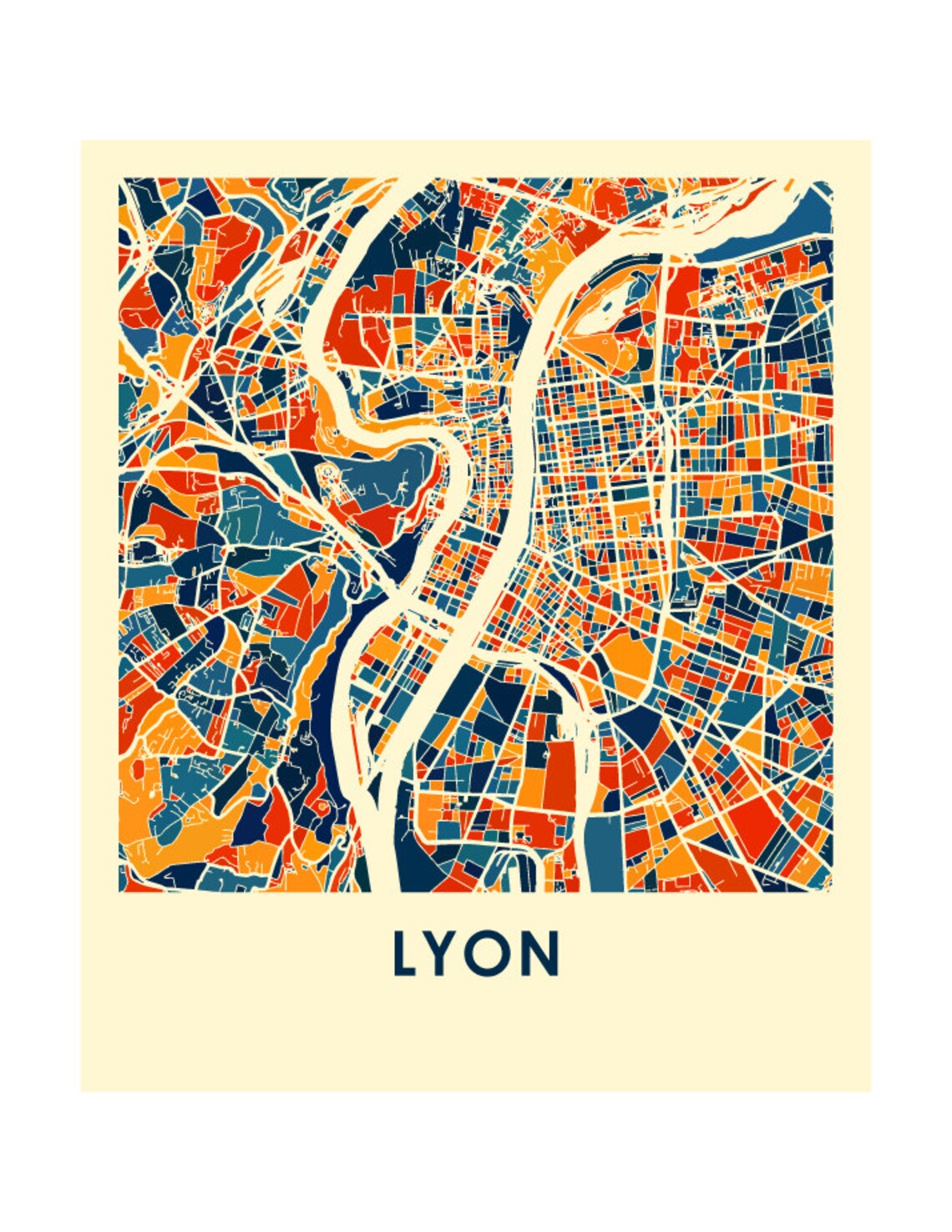 Lyon Map Print Full Color Map Poster | Etsy