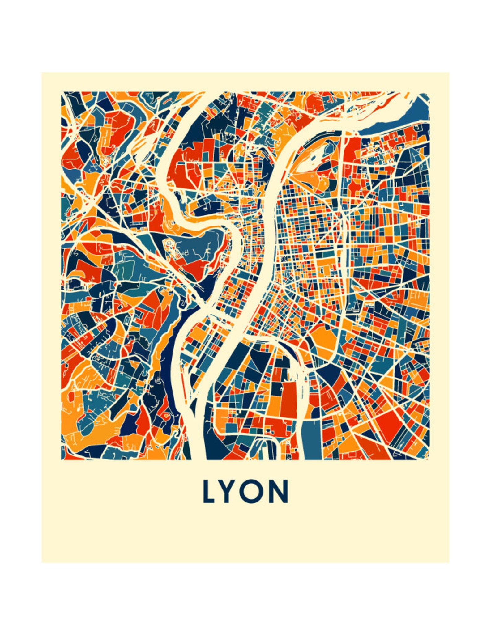 Lyon Map Print Full Color Map Poster | Etsy