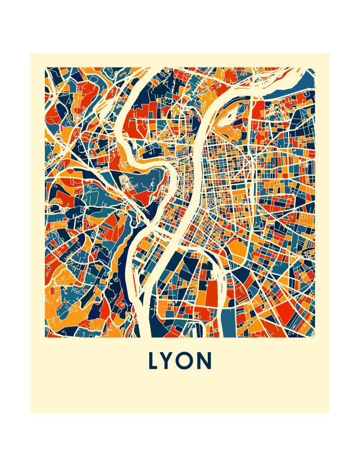 Lyon Map Print Full Color Map Poster - Etsy