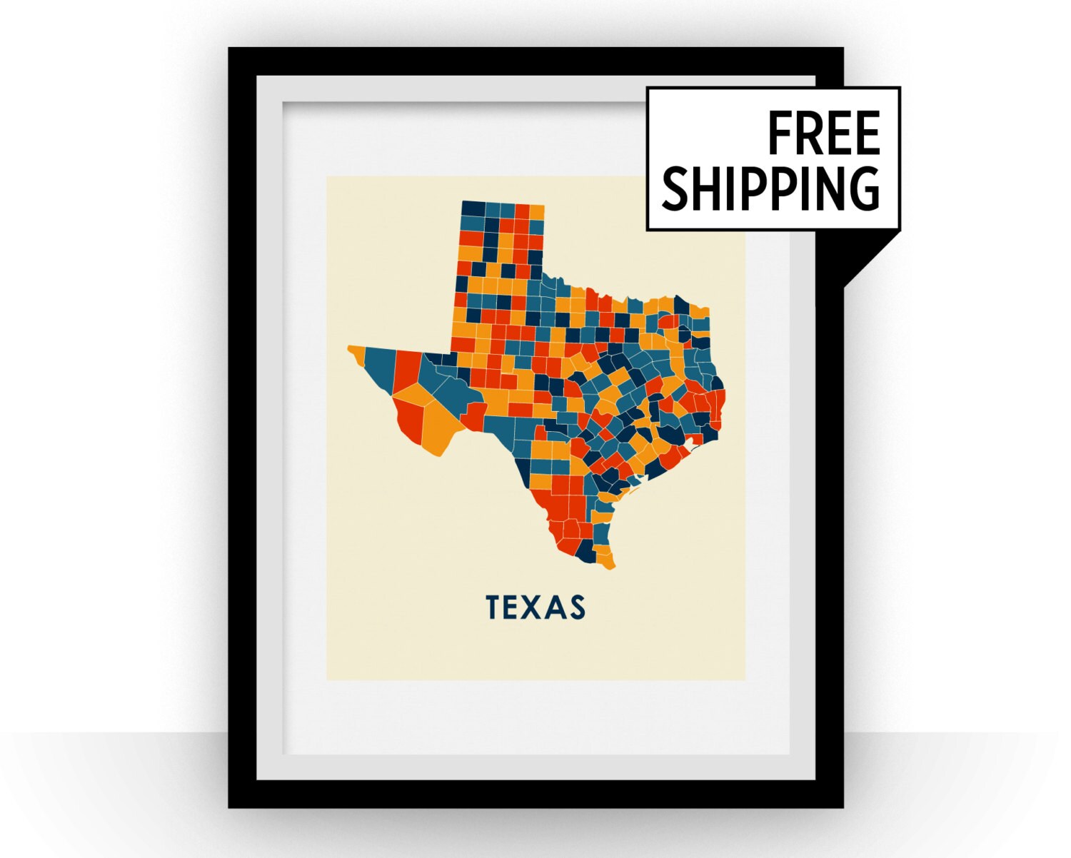 Texas Map Print Full Color Map Poster - Etsy