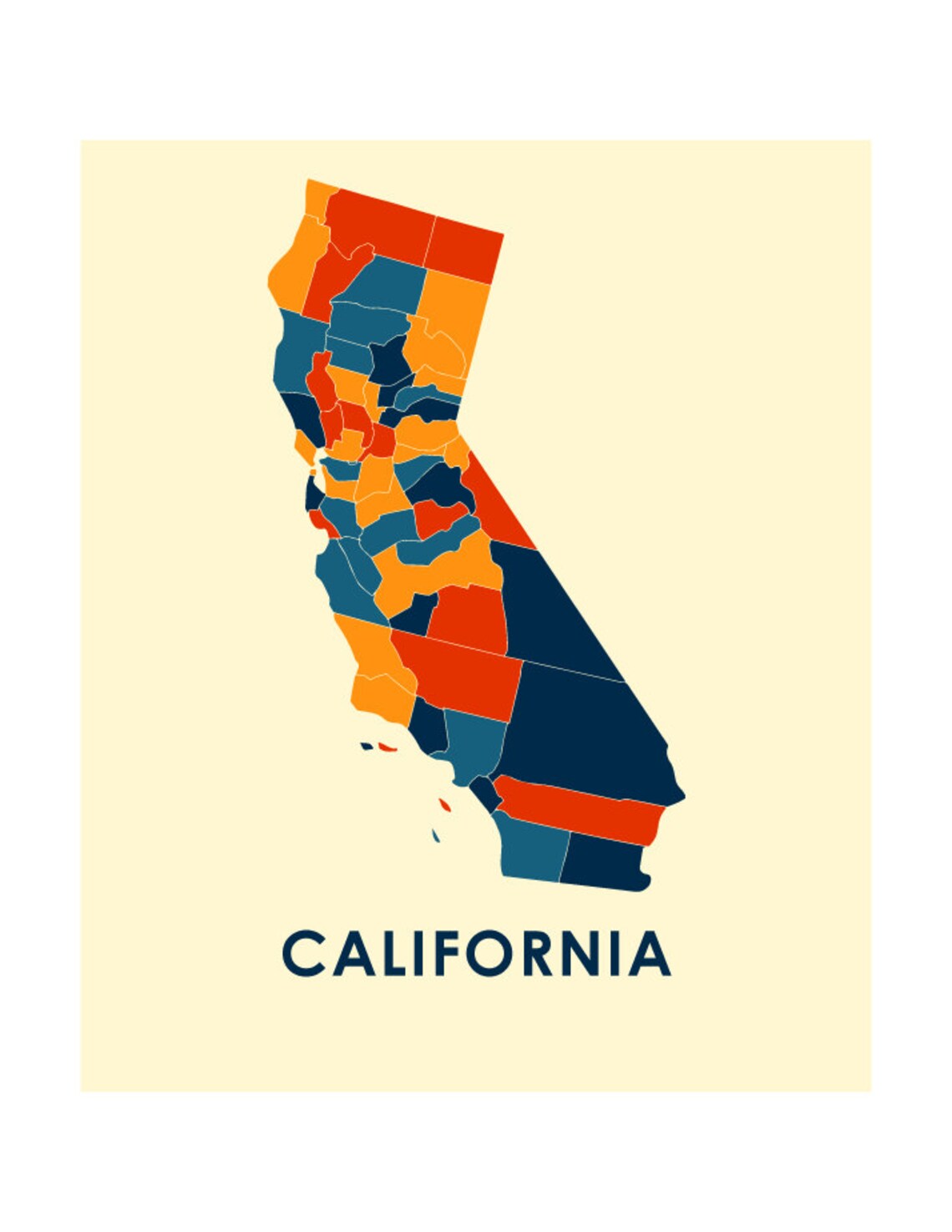 California Map Print Full Color Map Poster - Etsy UK