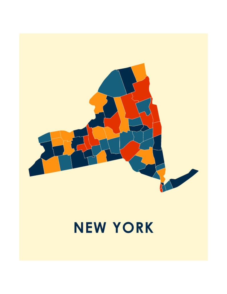 New York Map Print - Full Color Map Poster - Etsy