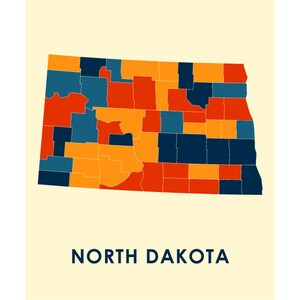 North Dakota Map Print - Full Color Map Poster - Etsy