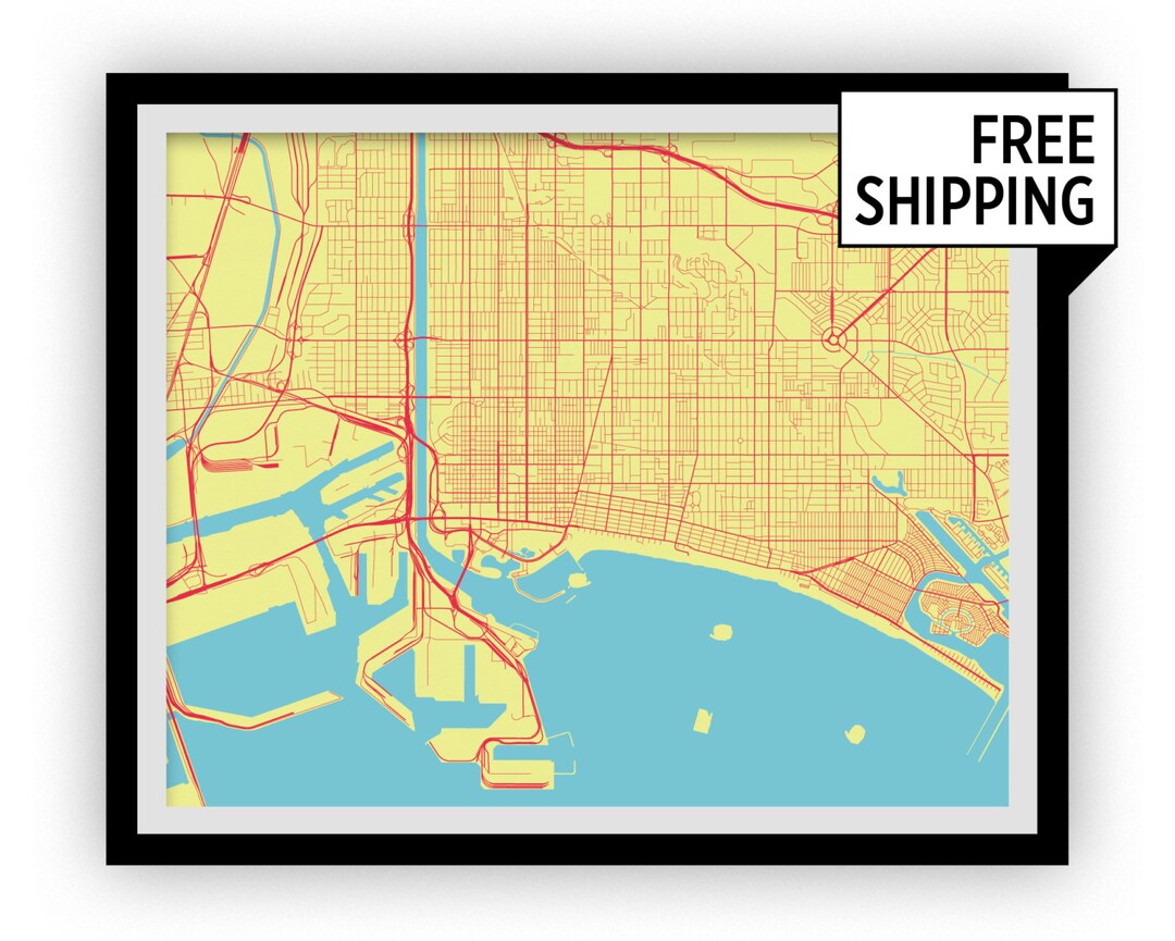 Long Beach Map Print - Choose Your Color - Etsy
