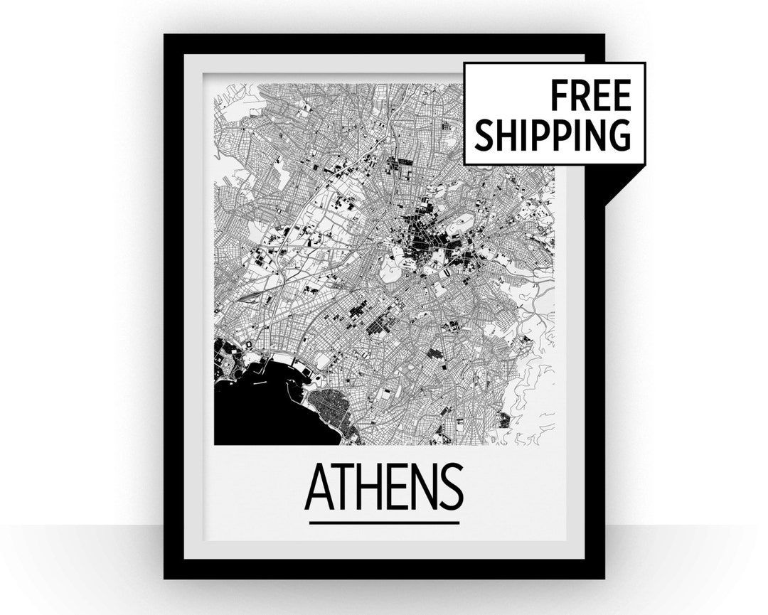 Athens Map Poster - Greece Map Print - Art Deco Series - Etsy