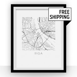 Riga Map Black and White Print - Latvia Black and White Map Print - Etsy