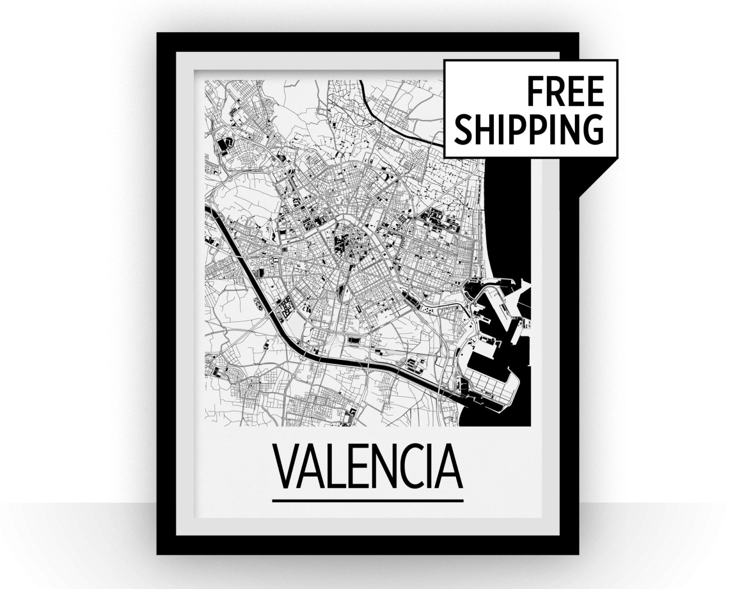 Valencia Map Poster Spain Map Print Art Deco Series - Etsy