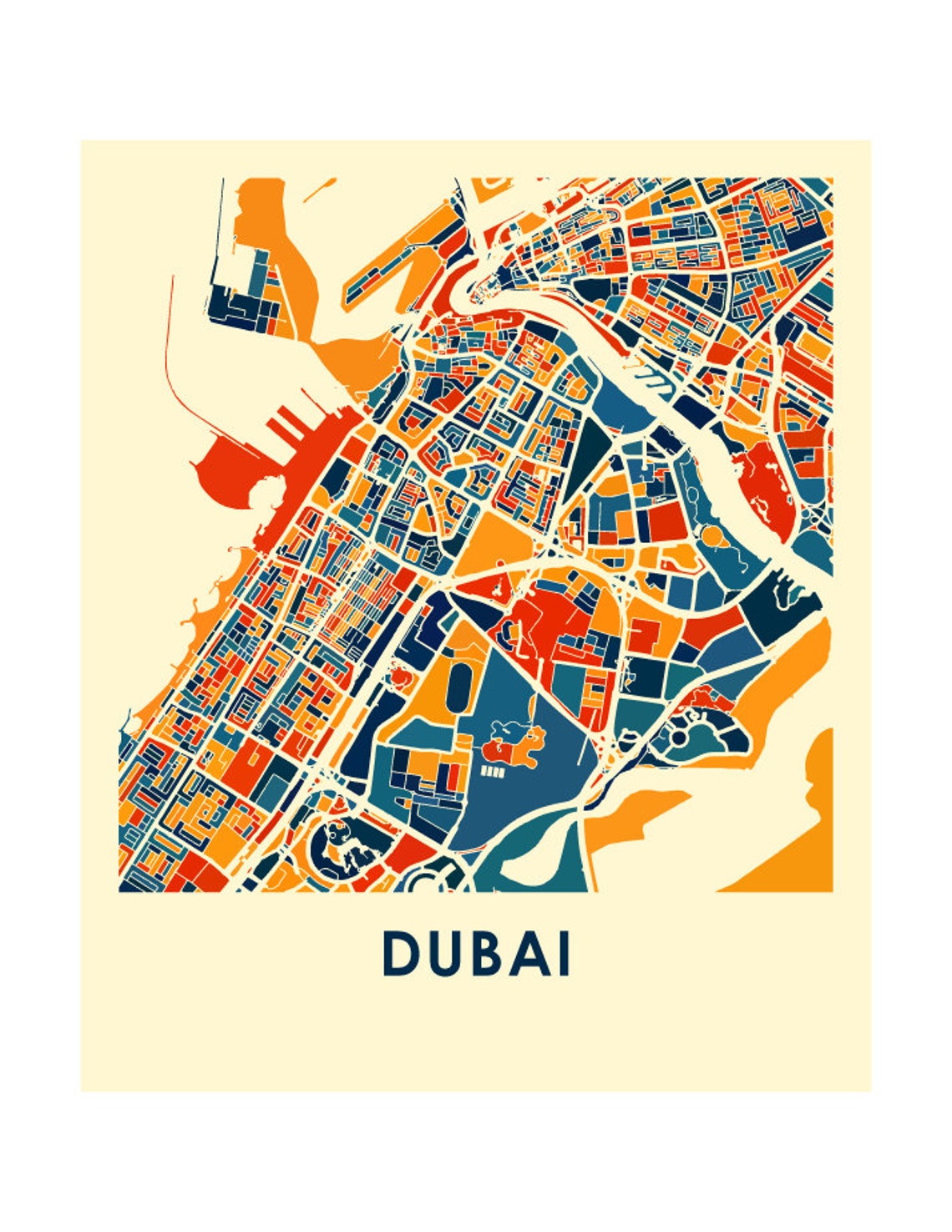 Dubai Map Print Full Color Map Poster - Etsy