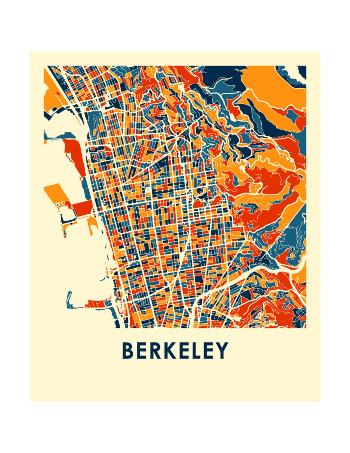 Berkeley Map Print Full Color Map Poster | Etsy