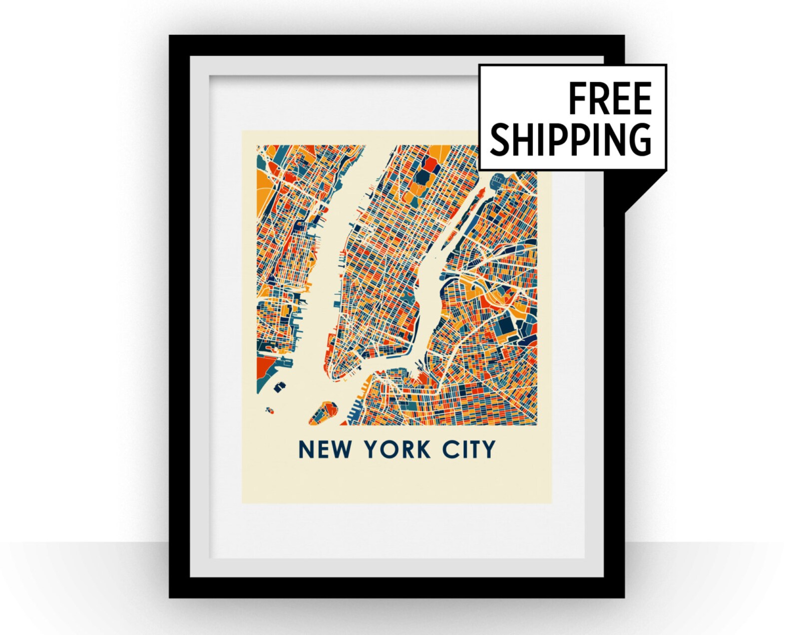 New York City Map Print - Full Color Map Poster - Etsy