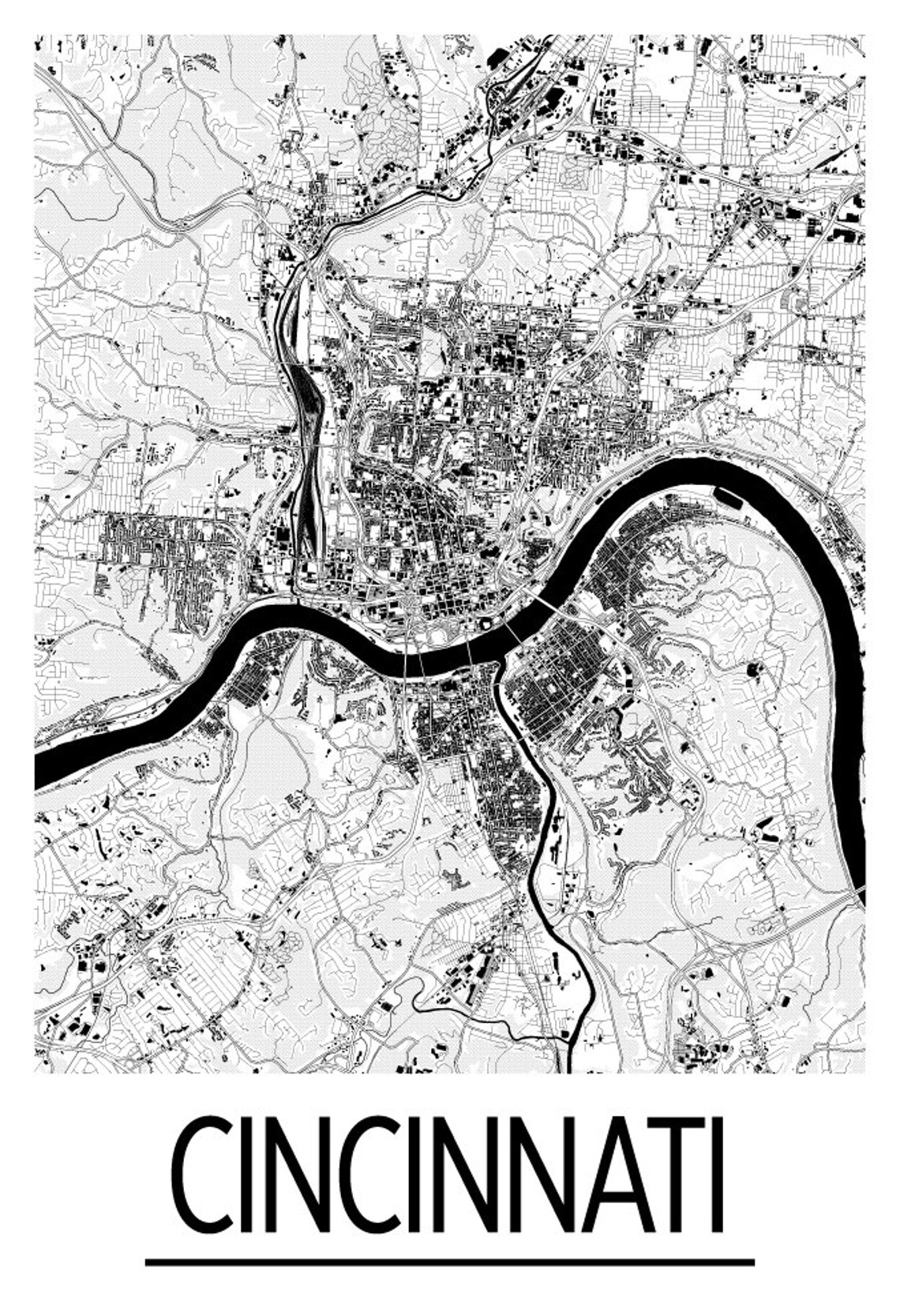 Cincinnati Map Poster Usa Map Print Art Deco Series - Etsy