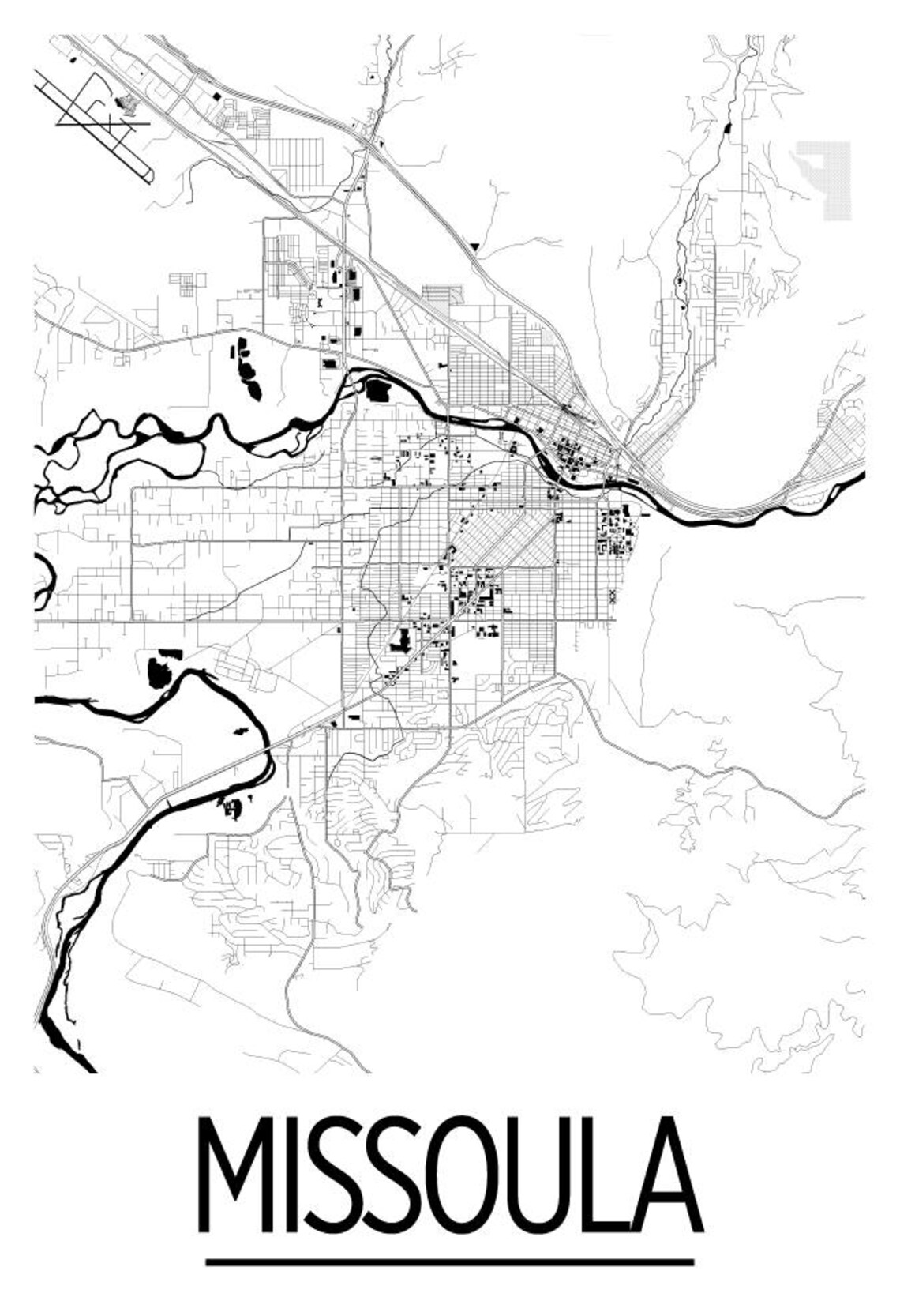 Missoula Map Poster Montana Map Print Art Deco Series | Etsy