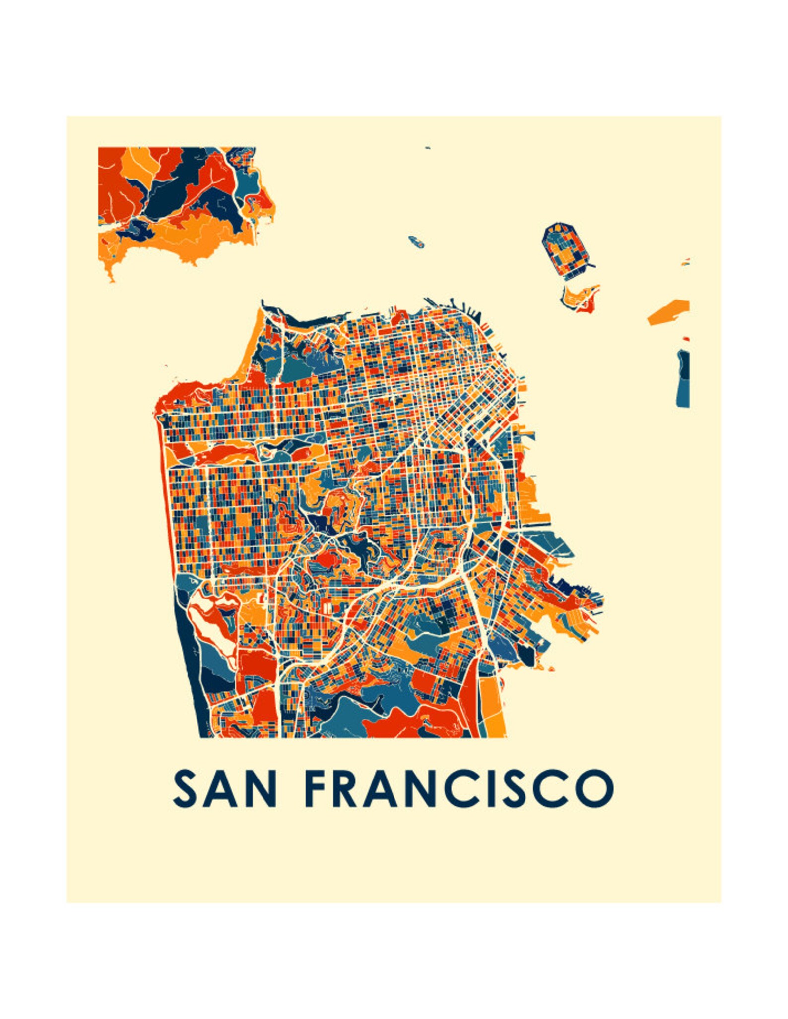 San Francisco Map Print - Full Color Map Poster - Etsy