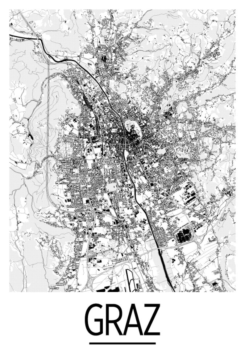 Graz Map Poster Austria Map Print Art Deco Series - Etsy