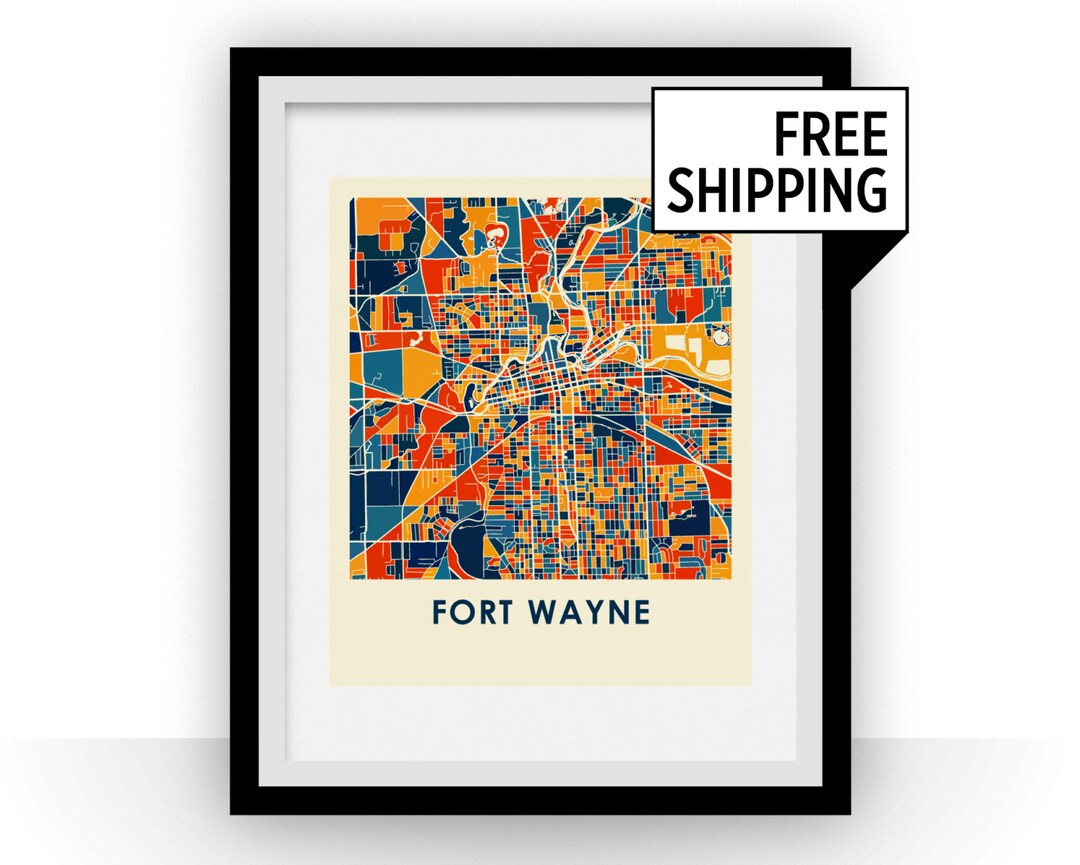 Fort Wayne Map Print - Full Color Map Poster - Etsy