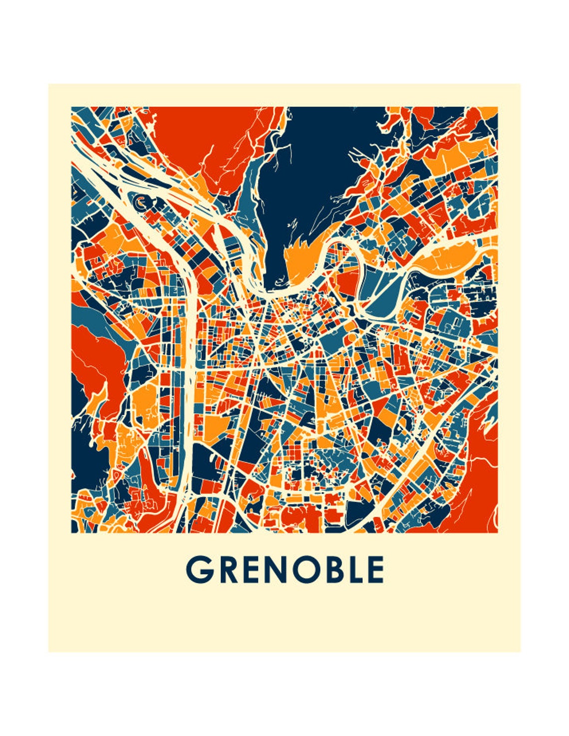 Grenoble Map Print Full Color Map Poster - Etsy UK