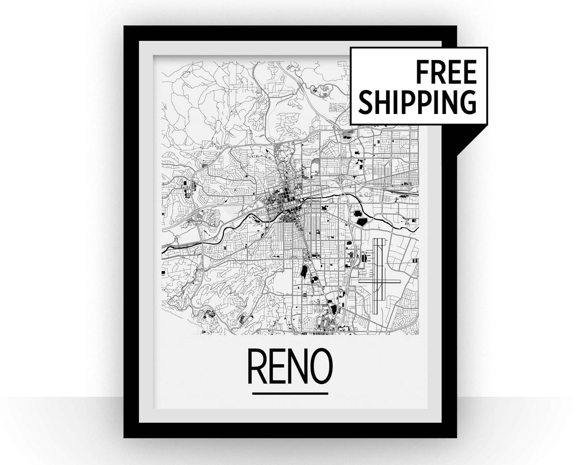 Reno Map Poster - Nevada Map Print - Art Deco Series - Etsy
