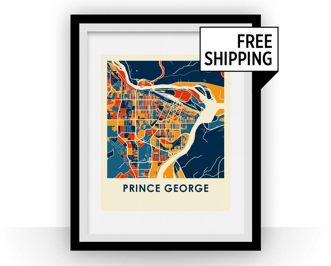 Prince George BC Map Print - Full Color Map Poster - Etsy