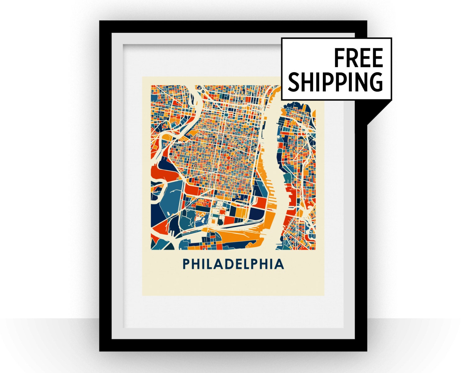 Philadelphia Map Print - Full Color Map Poster - Etsy