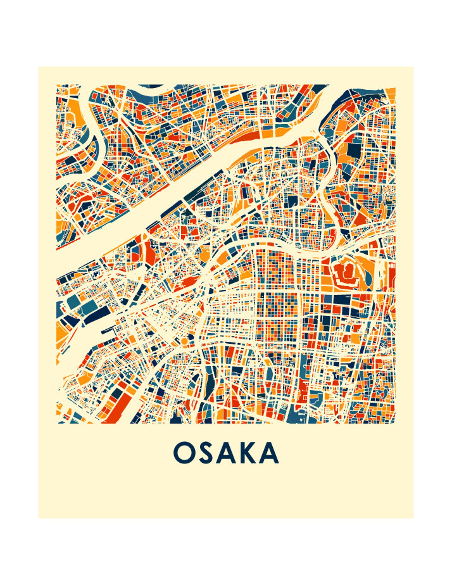 Osaka Map Print - Full Color Map Poster - Etsy