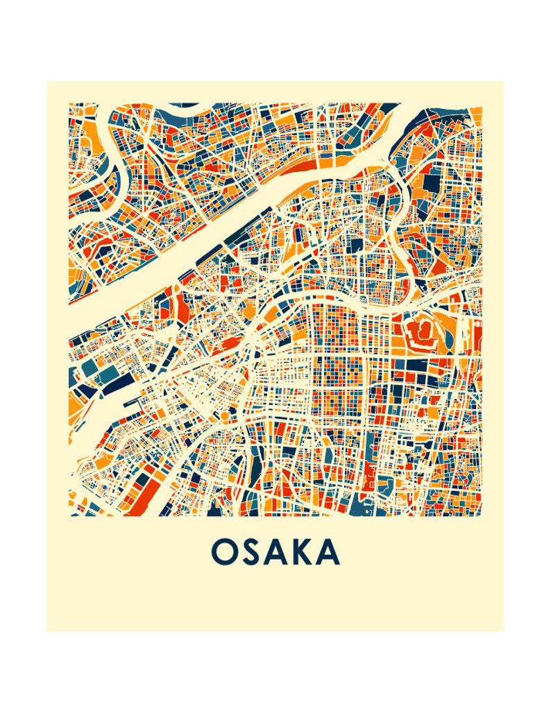 Osaka Map Print - Full Color Map Poster - Etsy