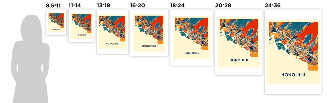 Honolulu Map Print Full Color Map Poster | Etsy