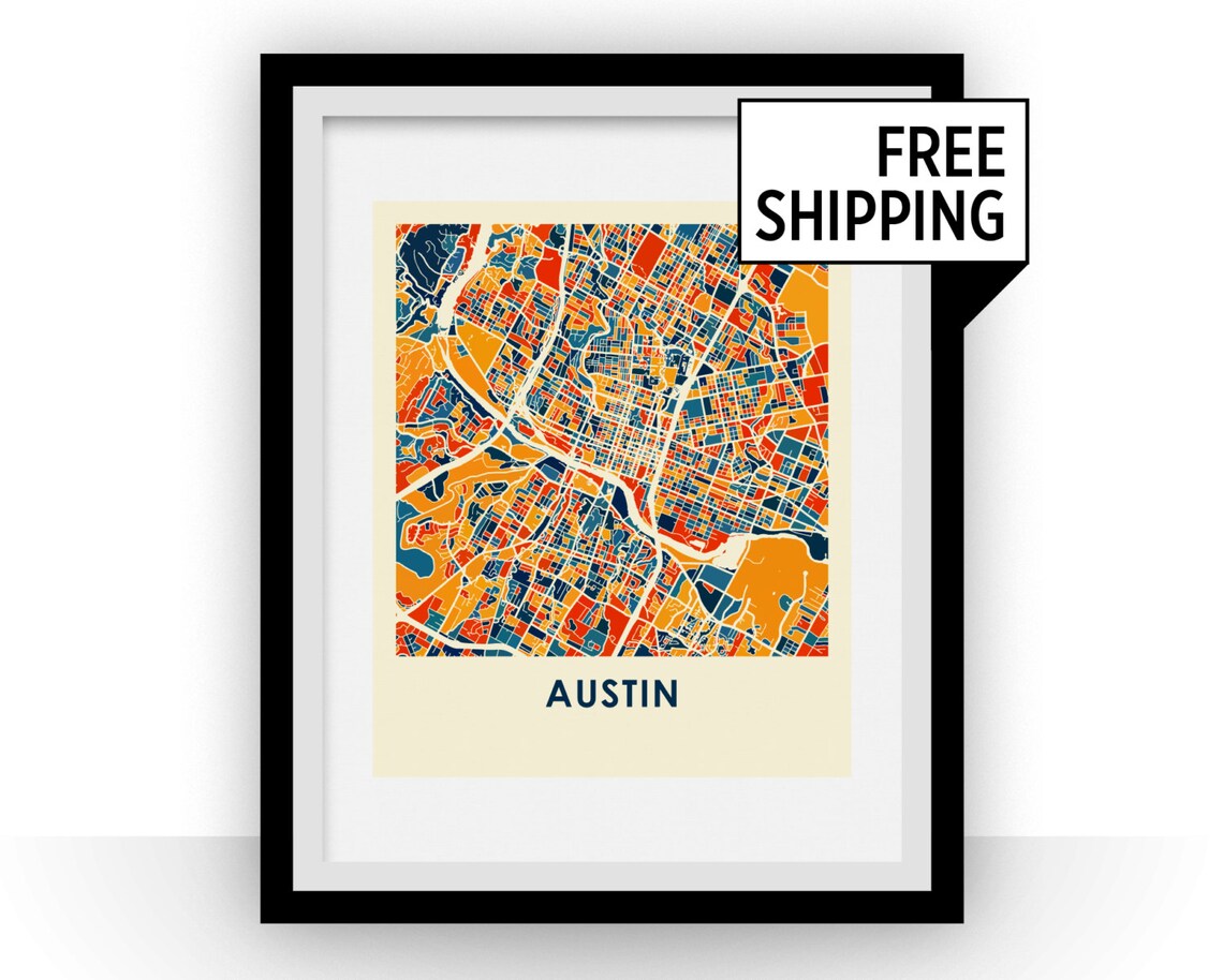 Austin Map Print Full Color Map Poster | Etsy