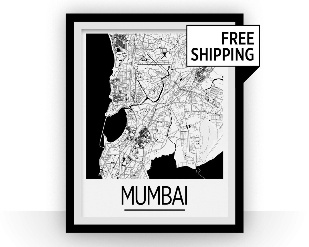 Mumbai Map Poster - India Map Print - Art Deco Series - Etsy