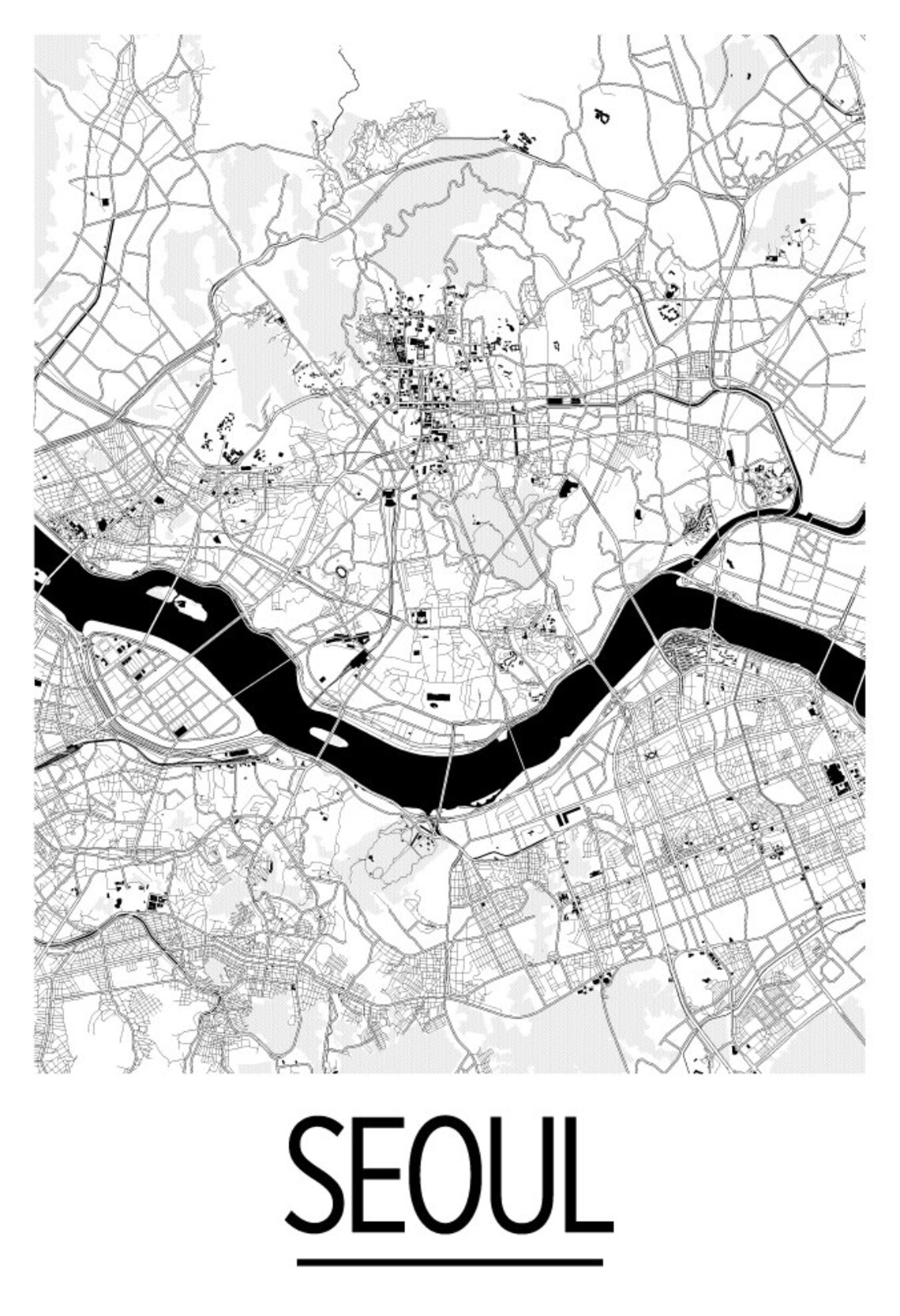 Seoul Map Poster South Korea Map Print Art Deco Series - Etsy