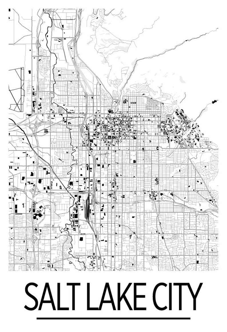 Salt Lake City Map Poster usa Map Print Art Deco Series | Etsy
