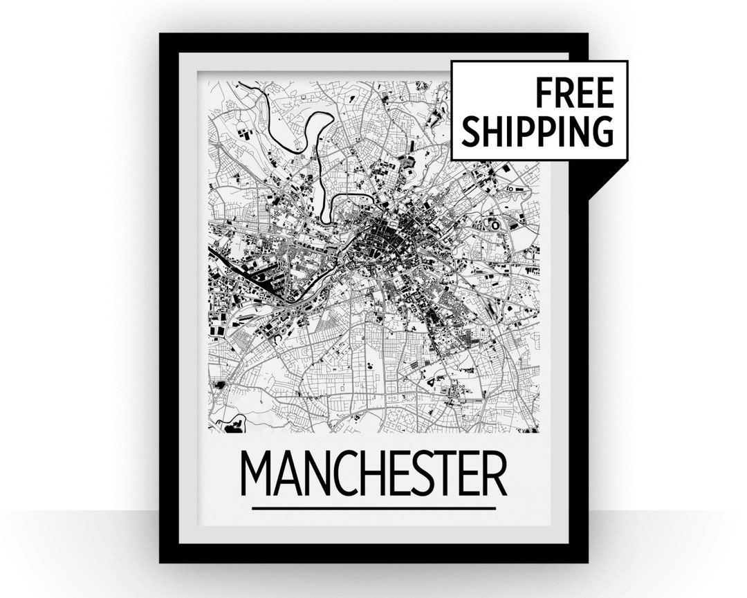 Manchester Map Poster - Uk Map Print - Art Deco Series - Etsy