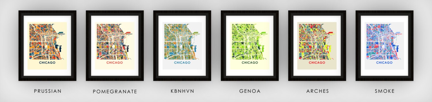 Chicago Map Print Full Color Map Poster - Etsy