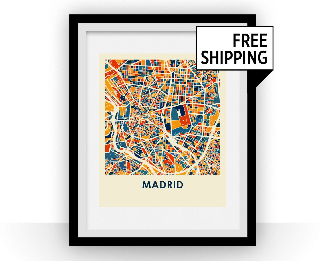 Madrid Map Print Full Color Map Poster | Etsy