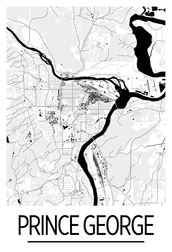 Prince George BC Map Poster - British Columbia Map Print - Art Deco ...
