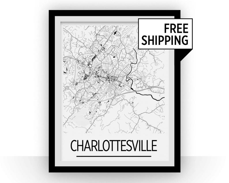 Charlottesville Map Poster Virginia Map Print Art Deco - Etsy