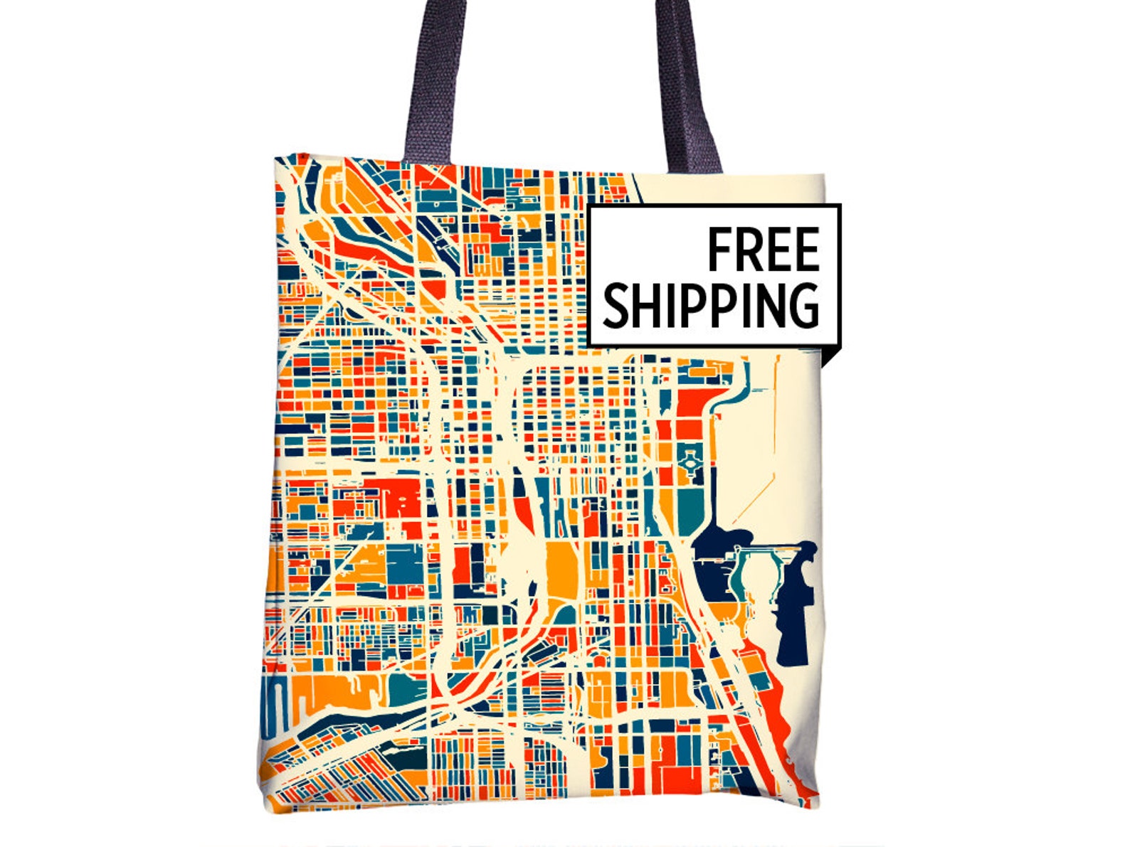 Chicago Map Tote Bag Illinois Map Tote Bag 15x15 - Etsy