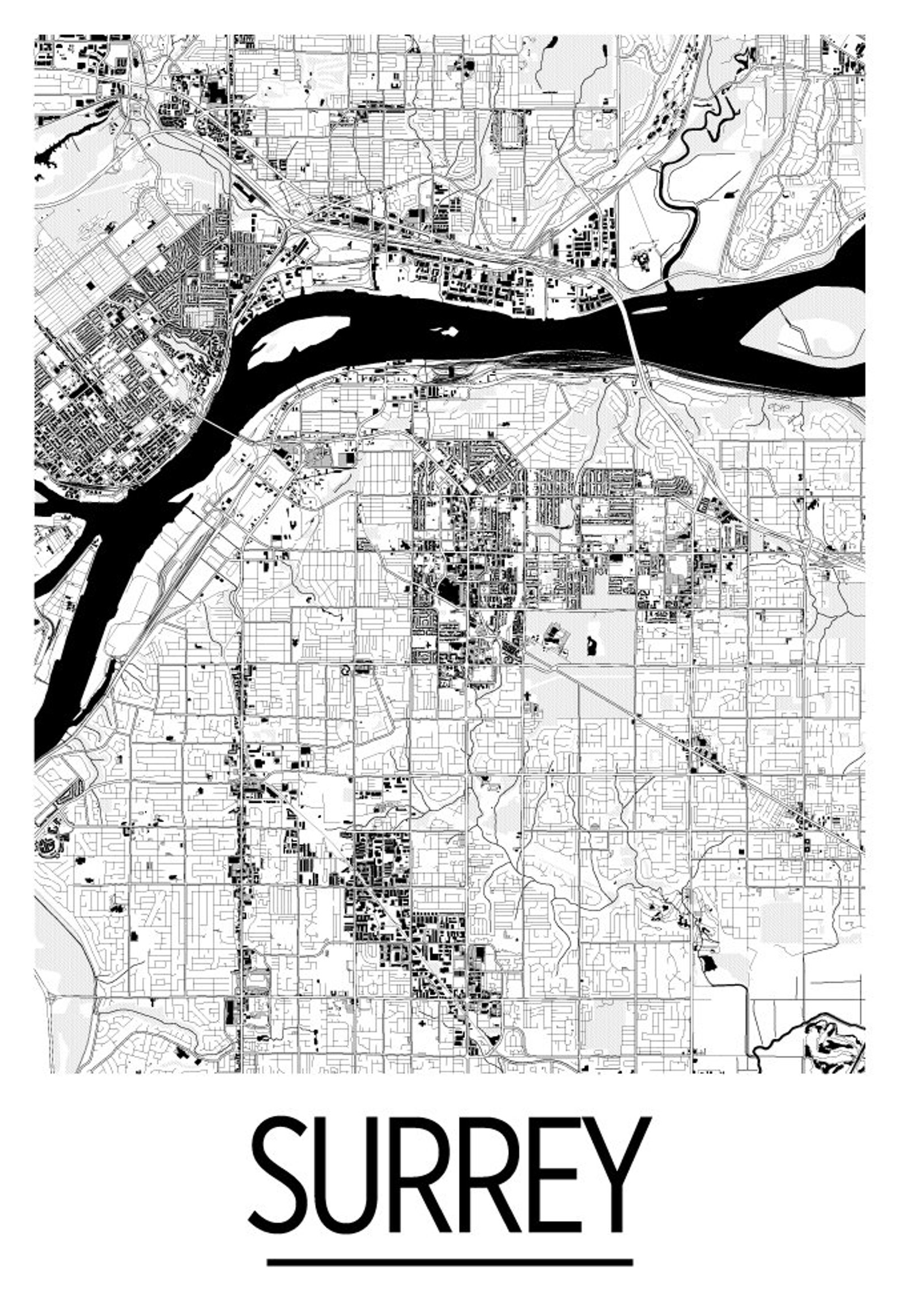 Surrey British Columbia Map Poster British Columbia Map - Etsy