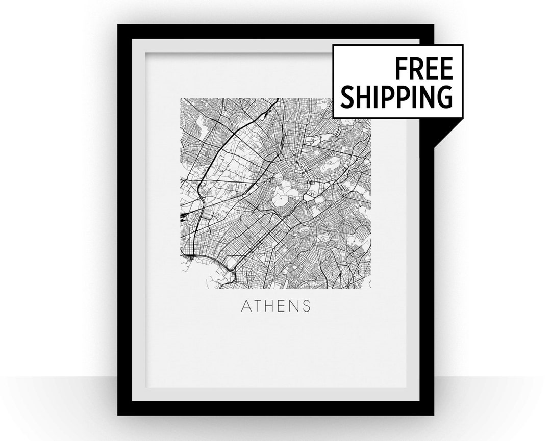 Athens Map Black and White Print - Greece Black and White Map Print - Etsy