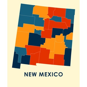 New Mexico Map Print - Full Color Map Poster - Etsy