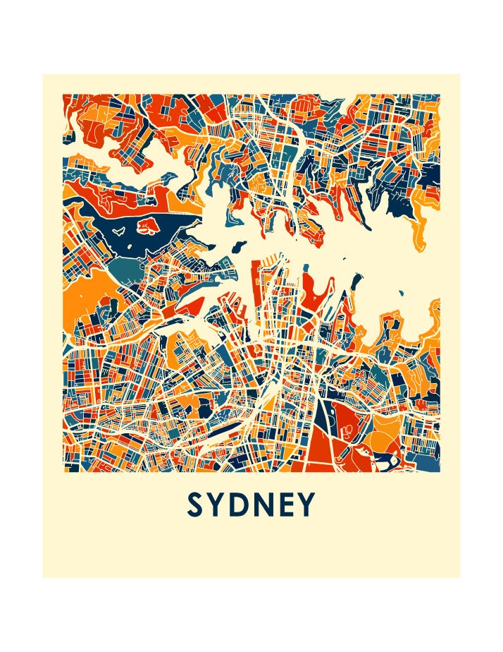 Sydney Map Print Full Color Map Poster - Etsy