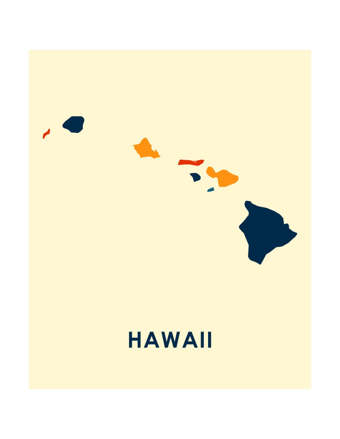 Hawaii Map Print Full Color Map Poster - Etsy