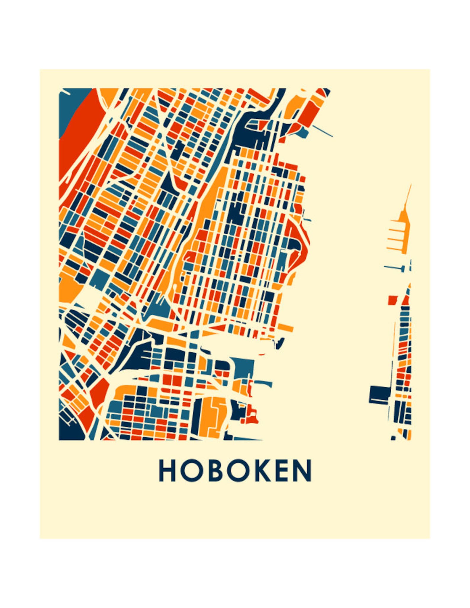 Hoboken Map Print Full Color Map Poster | Etsy