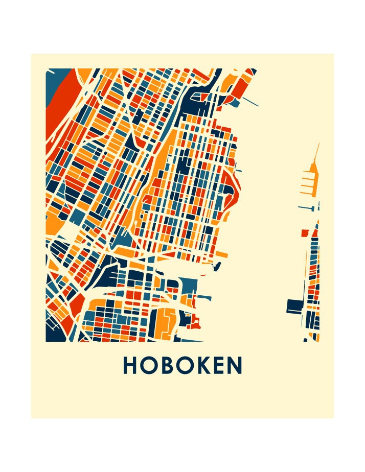 Hoboken Map Print Full Color Map Poster | Etsy