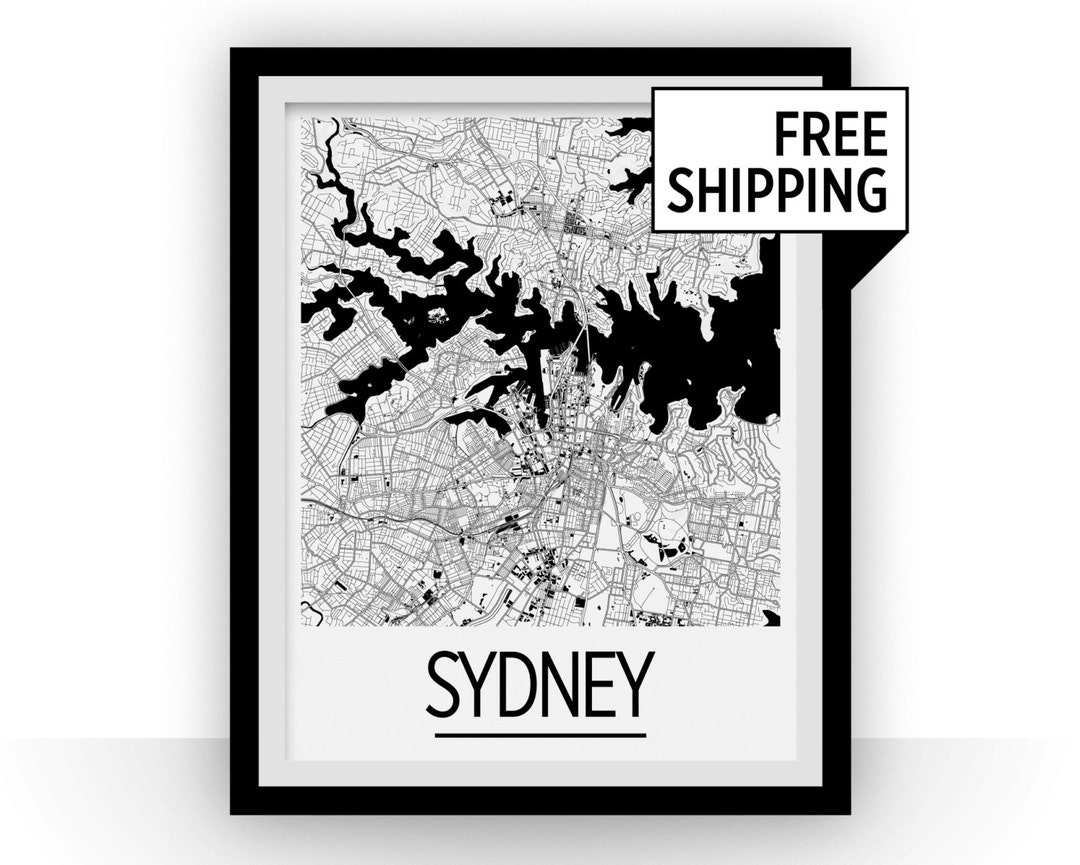Sydney Map Poster - Australia Map Print - Art Deco Series - Etsy
