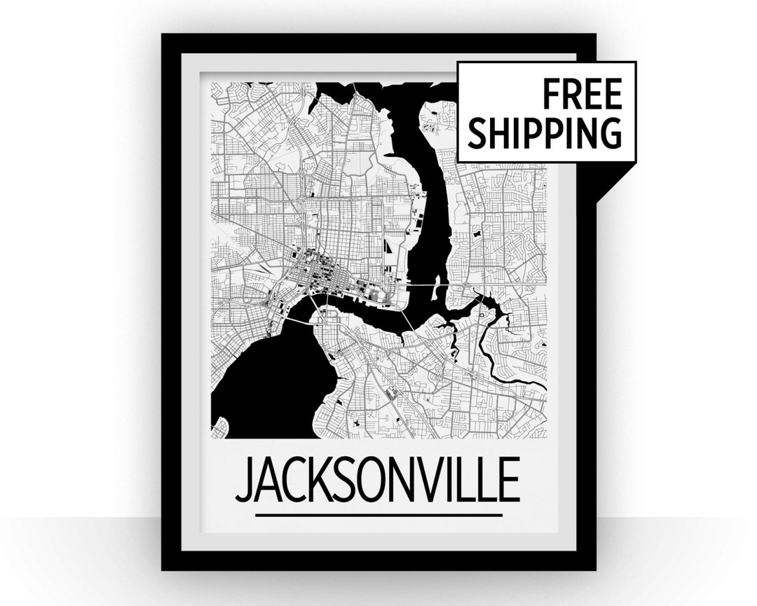 Jacksonville Map Poster - Usa Map Print - Art Deco Series - Etsy