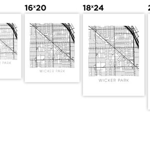 Wicker Park Map Black and White Print - Illinois Black and White Map ...