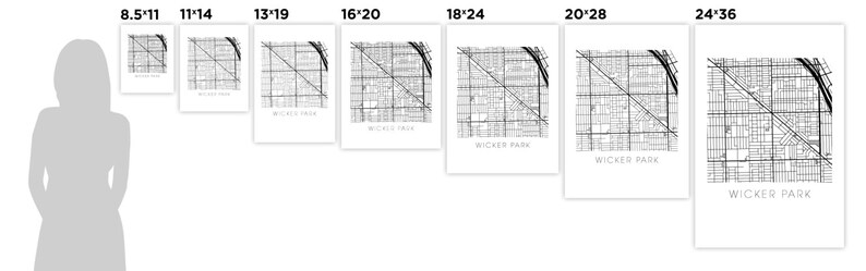 Wicker Park Map Black and White Print Illinois Black and - Etsy