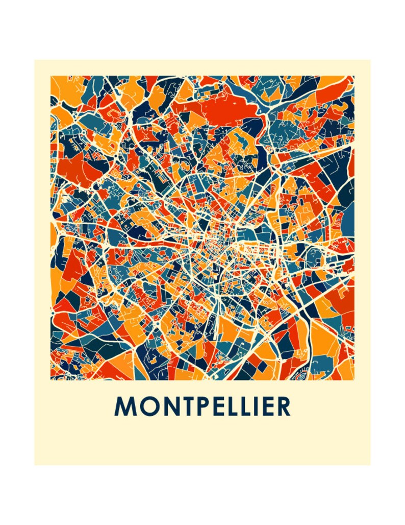 Montpellier Map Print Full Color Map Poster - Etsy