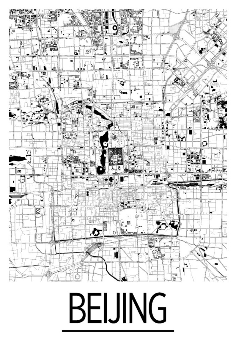 Beijing Map Poster China Map Print Art Deco Series - Etsy