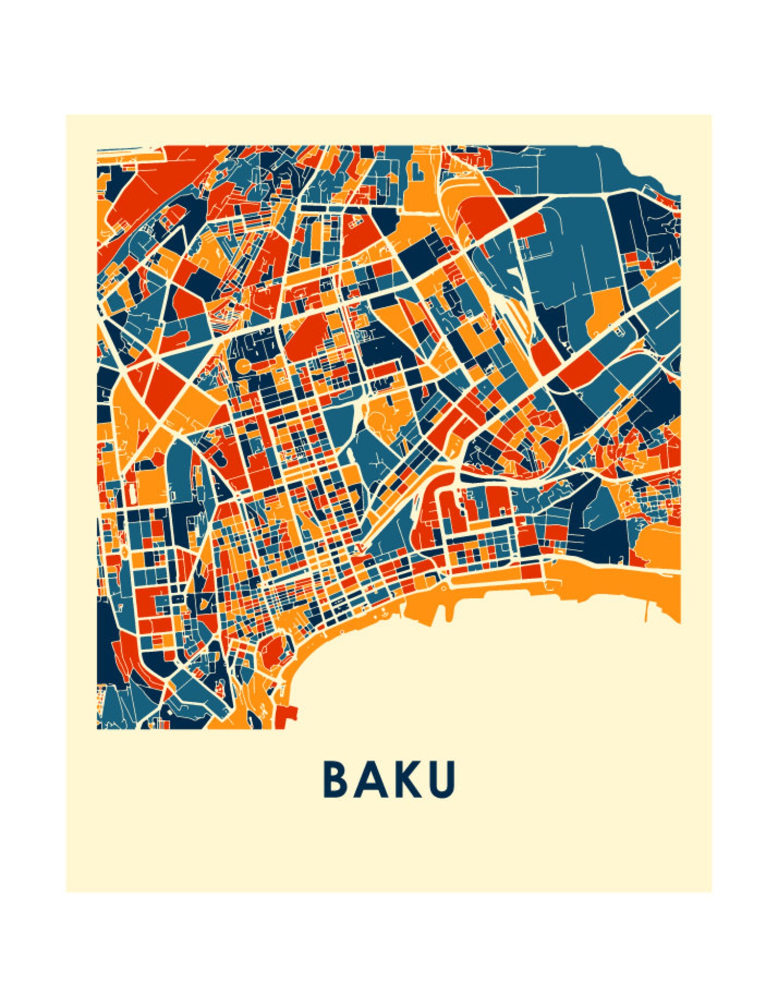 Baku Map Print Full Color Map Poster - Etsy
